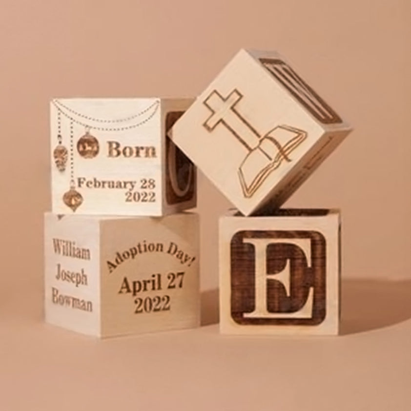 Custom Engraved Wood Baby Birth Block (2”) - Add Personalized Text to ...