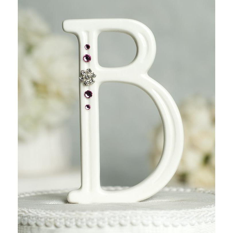 Crystal Florette Accented Porcelain Monogram Cake Topper - Custom ...