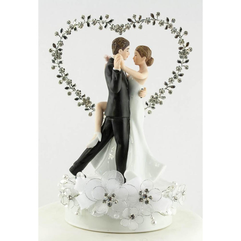 Dancing Bride and Groom Rhinestone Heart Cake Topper – Wedding Collectibles