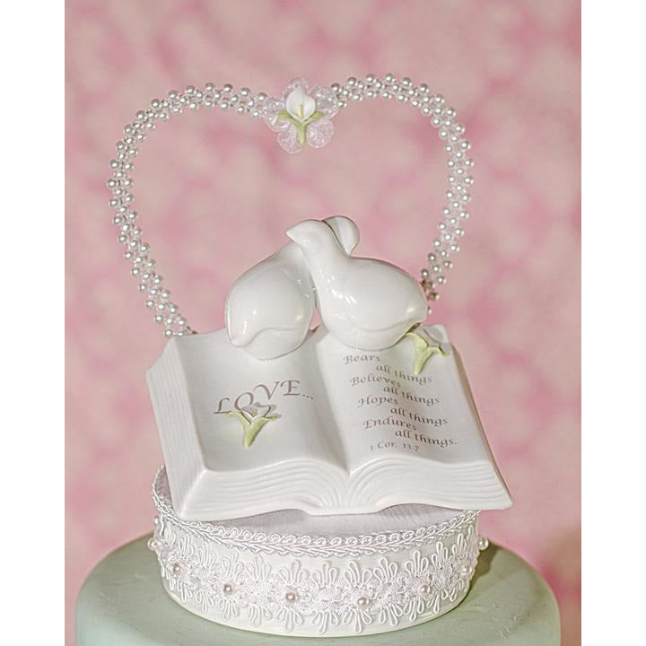 Love Verse Bible with Doves and Flower Accents Wedding Cake Topper Love ...