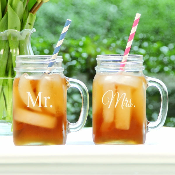 Mr. & Mrs. Old Fashioned Drinking Jar Set - Wedding Collectibles